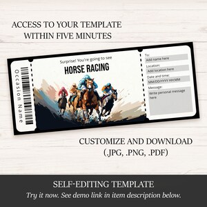 Surprise Horse Racing Ticket Template, Customizable and Printable Horse ...