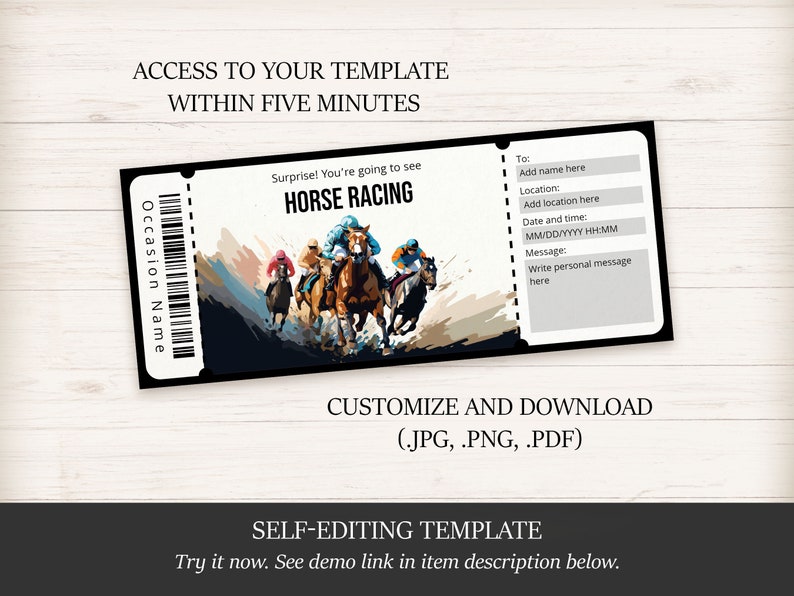 Surprise Horse Racing Ticket Template, Customizable and Printable Horse ...