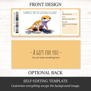 Editable Gecko Gift Certificate Template for Lizard Lover, Personalized ...