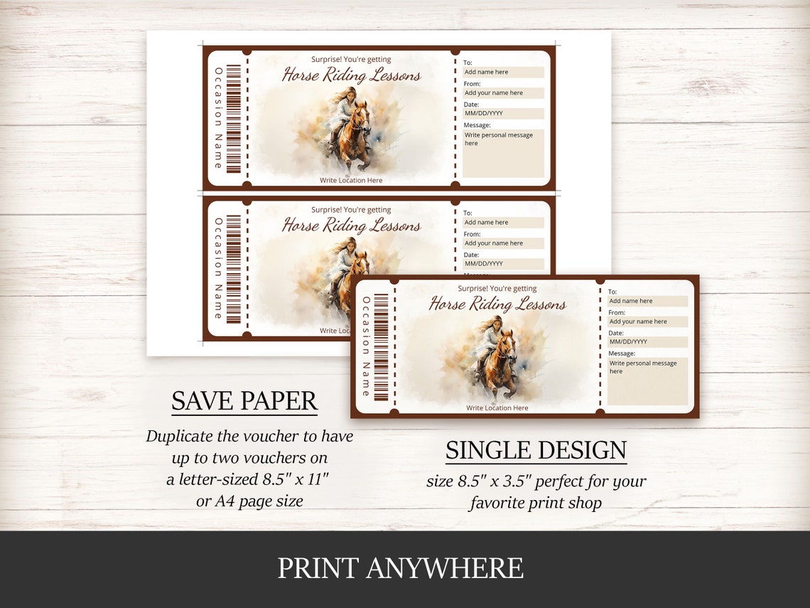 Editable Watercolor Horse Riding Gift Certificate Template for Horse ...