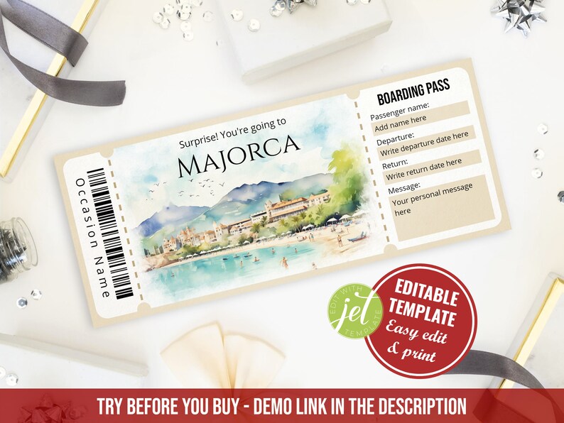 Editable Majorca Boarding Pass Template, Personalized Printable ...