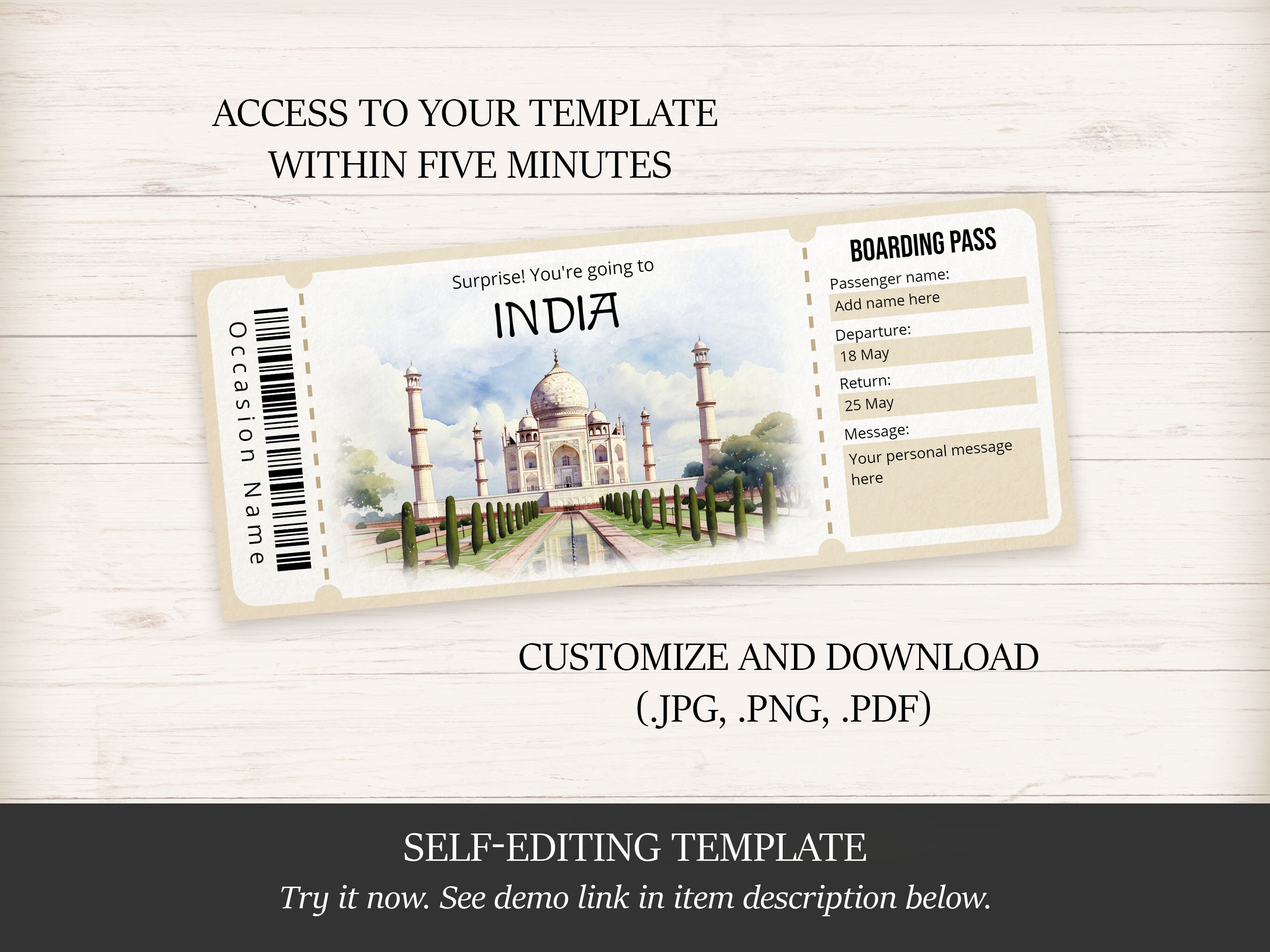 Editable India Boarding Pass Template Surprise India Trip - Etsy