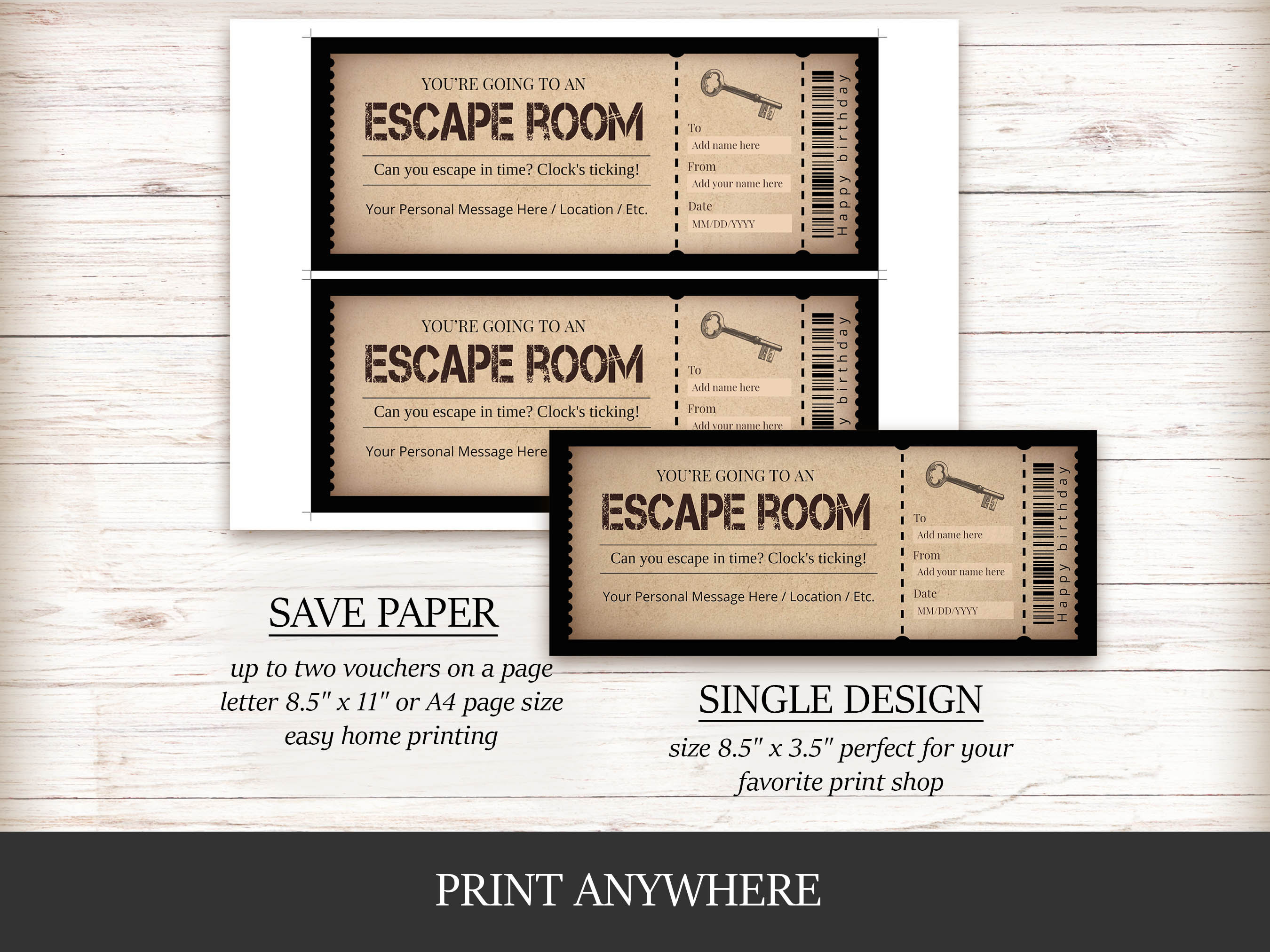 Editable Escape Room Last Minute Printable Gift Voucher for Instant ...
