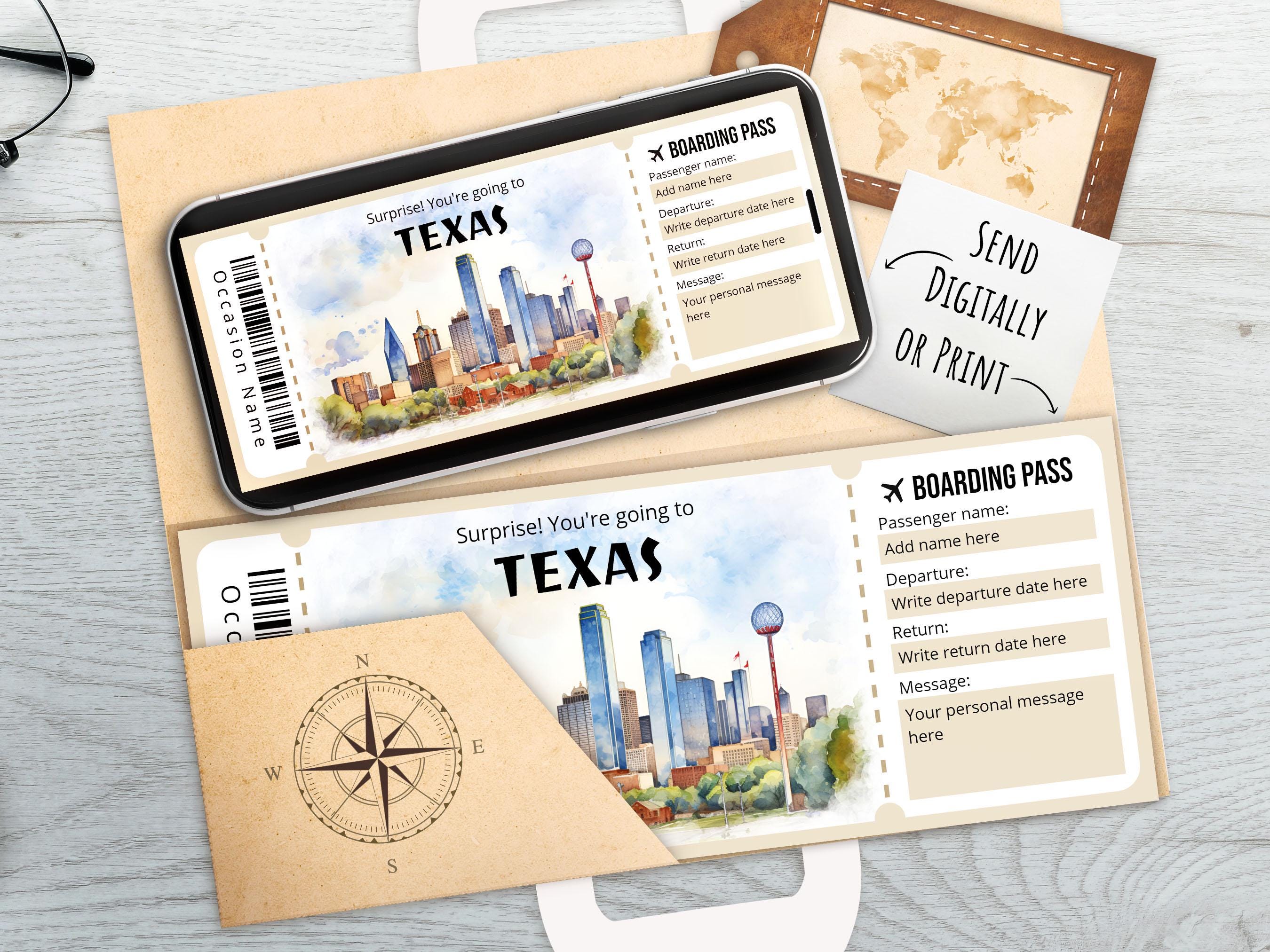 Editable Texas Boarding Pass Template, Surprise Trip to TEXAS ...