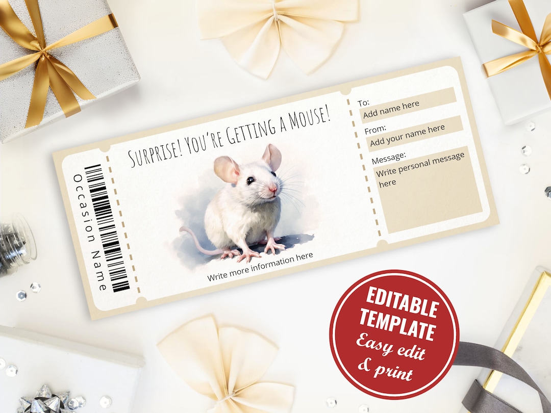 Editable Mouse Gift Certificate Template for Mouse Lover, Personalized ...