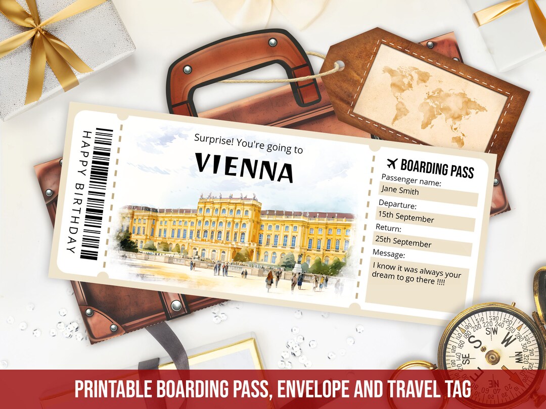 Editable Vienna Boarding Pass Template, Personalized Gift Printable ...