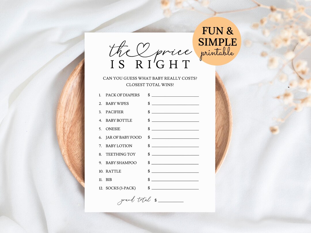 Printable Baby Shower the Price is Right Game, Minimalistic the Price ...