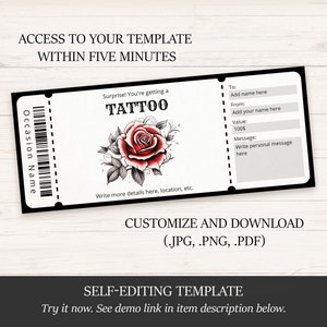 Surprise Tattoo Ticket Template, Customizable and Printable Tattoo ...