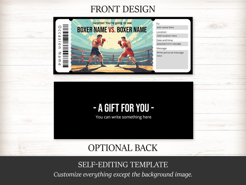 Surprise Boxing Game Ticket Template, Customizable and Printable Boxing ...
