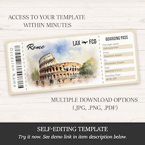 Rome Trip Editable Watercolor Boarding Pass Template Rome - Etsy