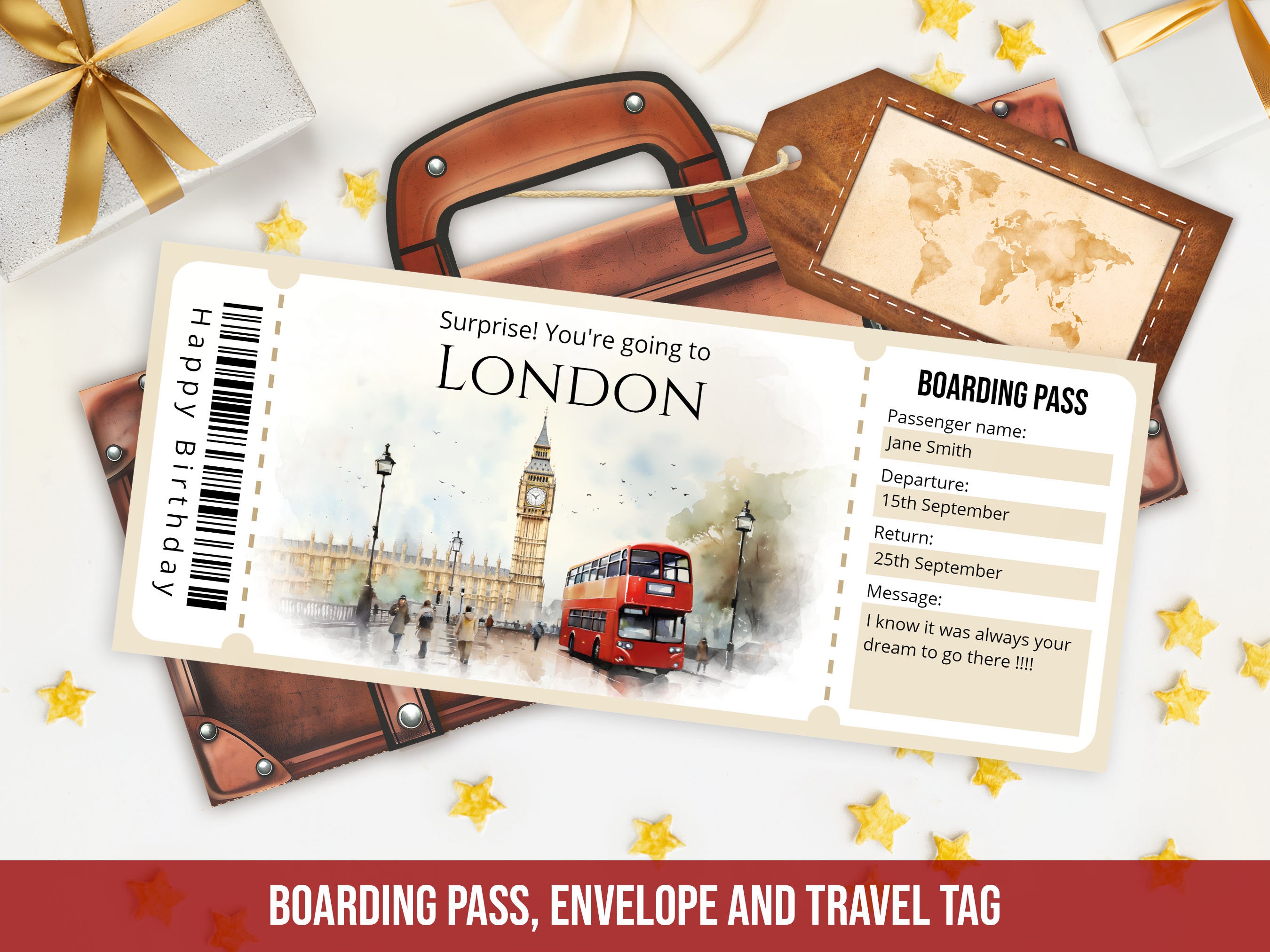 Editable London Boarding Pass Template, Personalized Printable Surprise ...