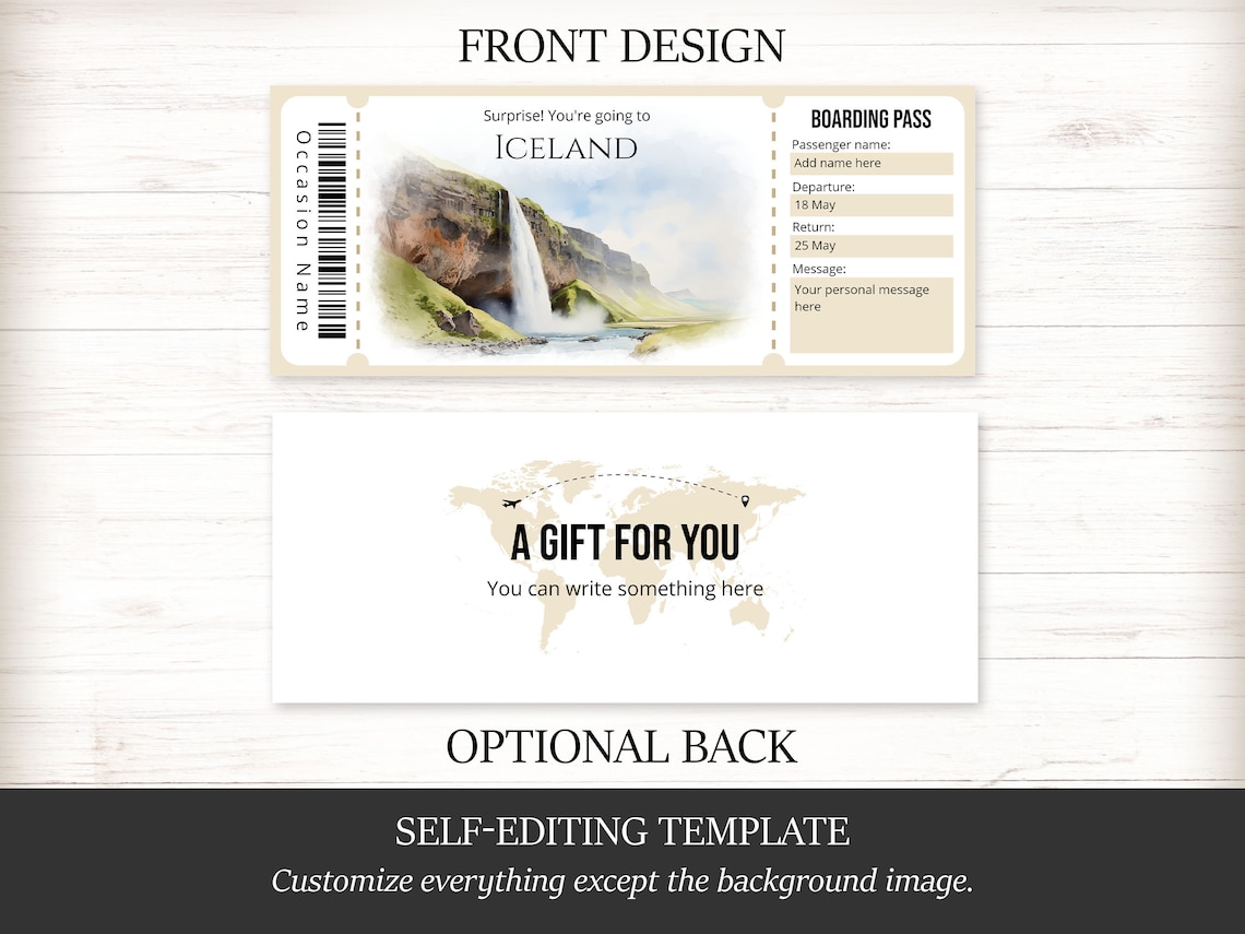 Editable Iceland Boarding Pass Template Surprise Printable - Etsy