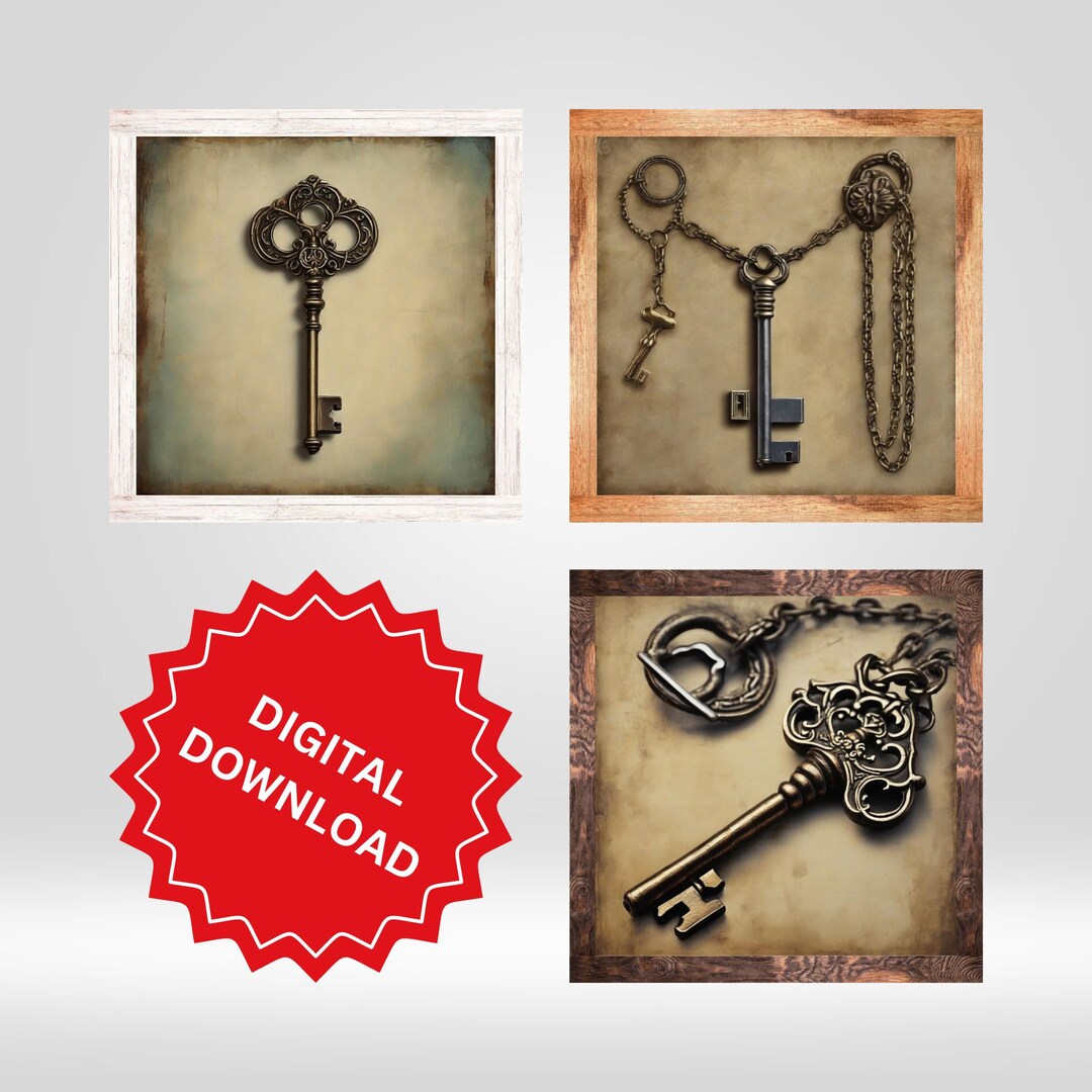 Vintage Skeleton Key Art Prints: Antique Keys Clipart Set (digital ...