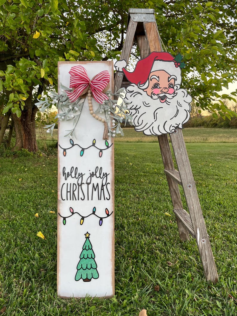 Christmas Porch Leaner | Santa Door Hanger | Santa Sign | Holly Jolly ...