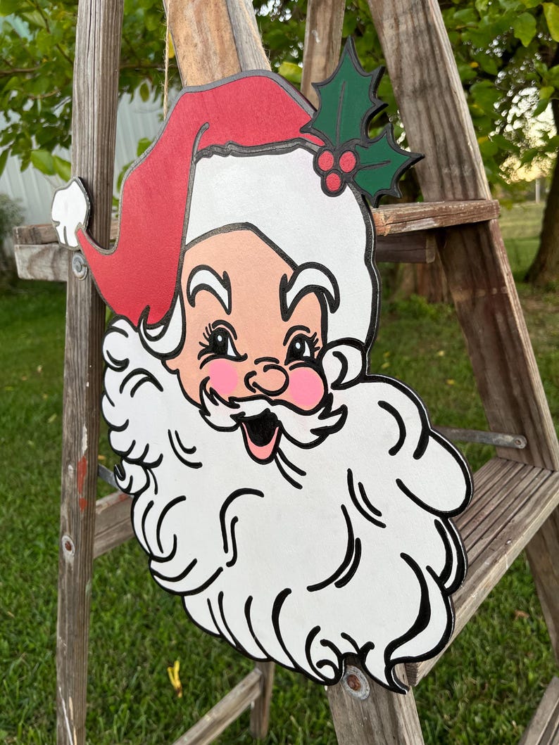 Christmas Porch Leaner | Santa Door Hanger | Santa Sign | Holly Jolly ...