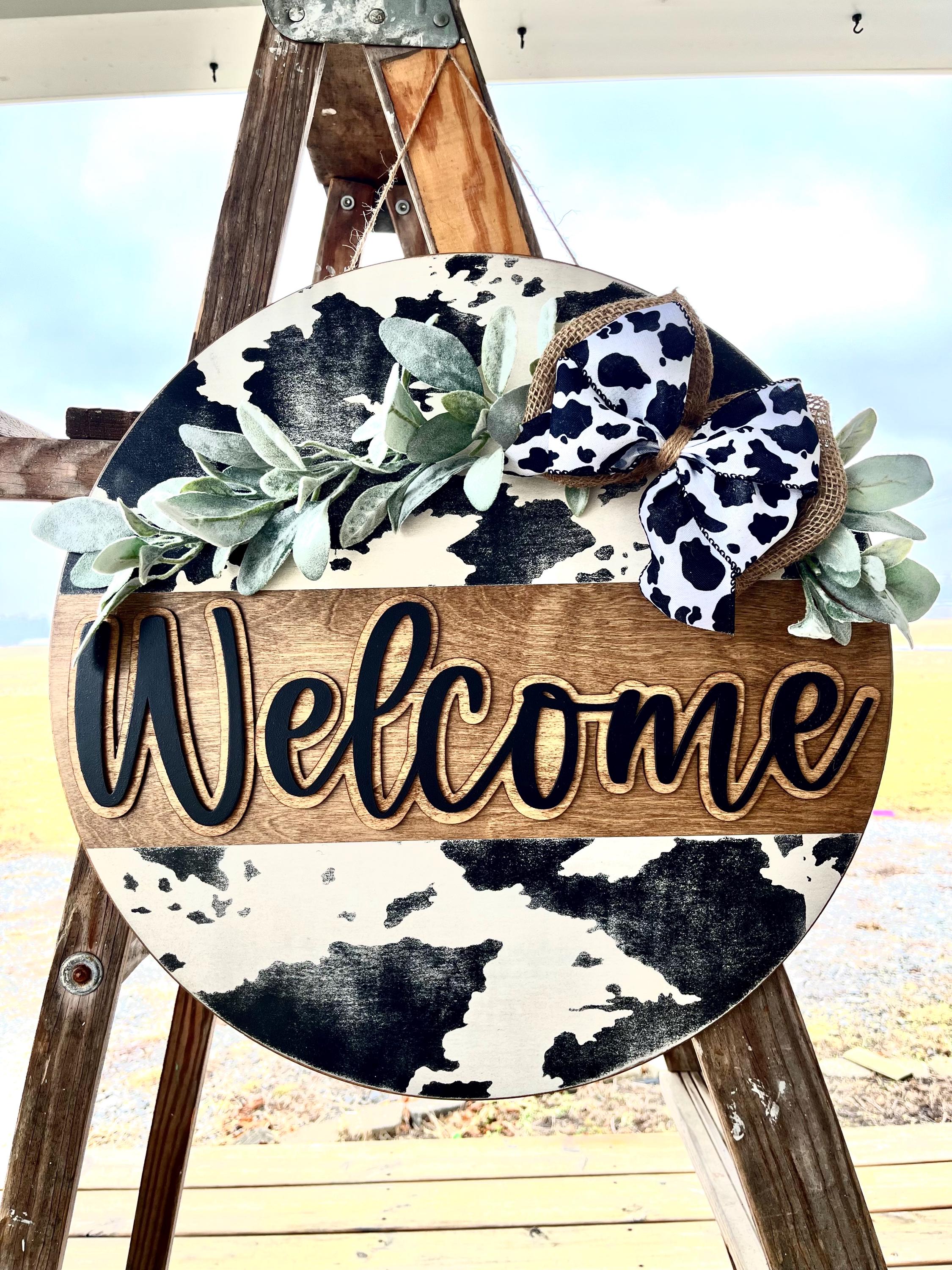 Cow Print Porch Leaner | Welcome Porch Leaner | Cow Porch Leaner | Cow ...