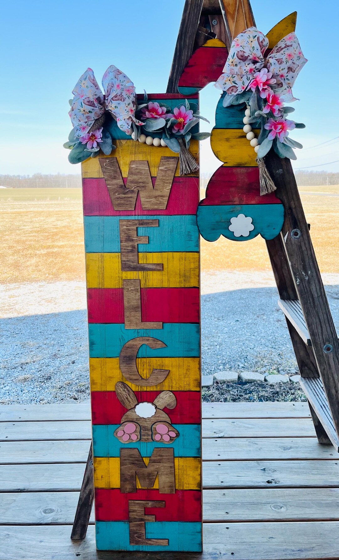 Welcome Bunny Porch Leaner | Easter Porch Leaner | Bunny Porch Sign ...