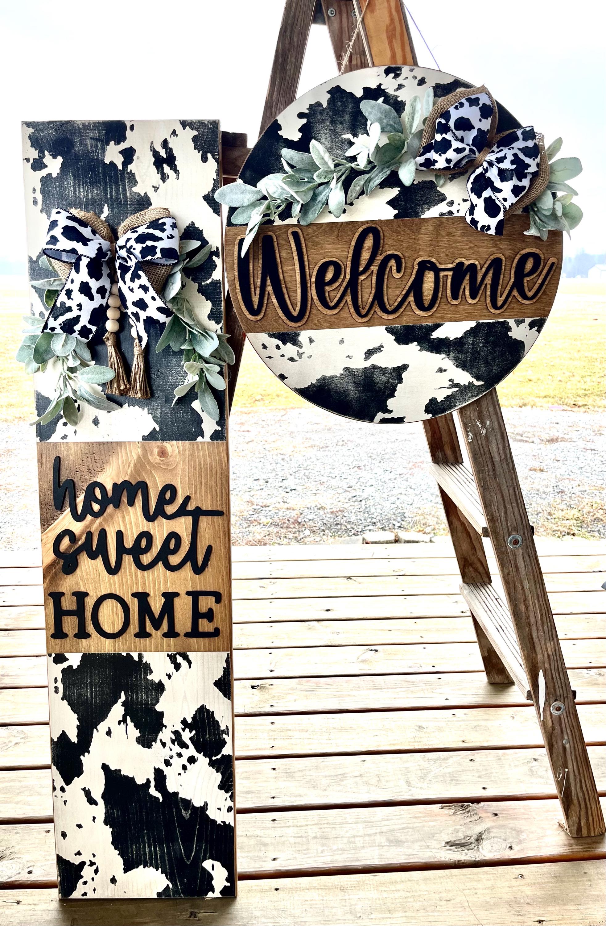 Cow Print Porch Leaner | Welcome Porch Leaner | Cow Porch Leaner | Cow ...
