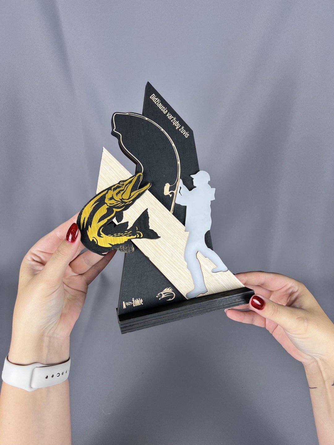 Fishing Award, Engraved Wood and Acrylic Trophy, Custom Recognition ...