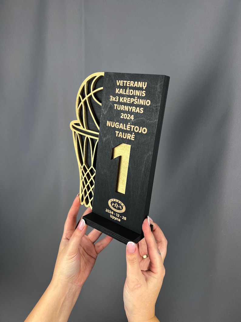 Personalised Wooden Basketball Trophy Award Personalised Bespoke Design ...