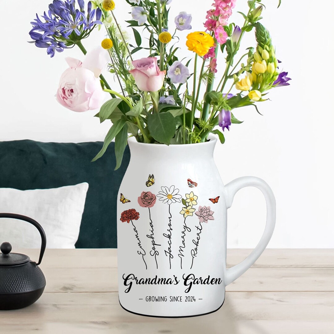 Custom Birth Month Flower Grandma Vase, Grandma's Garden Flower Vase ...