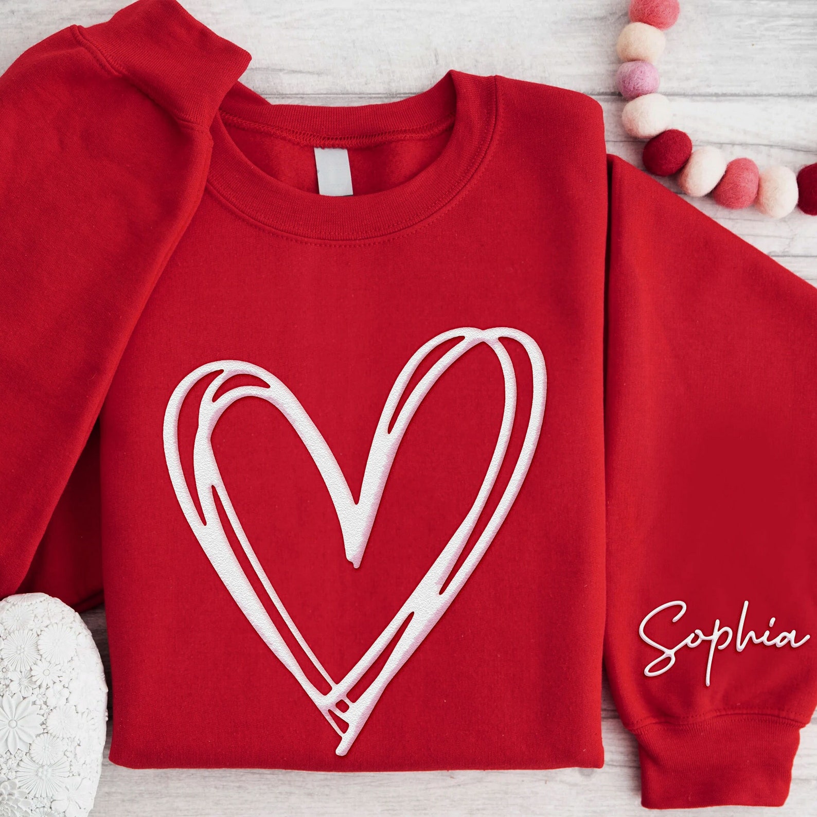 Custom Name Puff Double Heart Puff Sweatshirt, Hearts Embossed ...