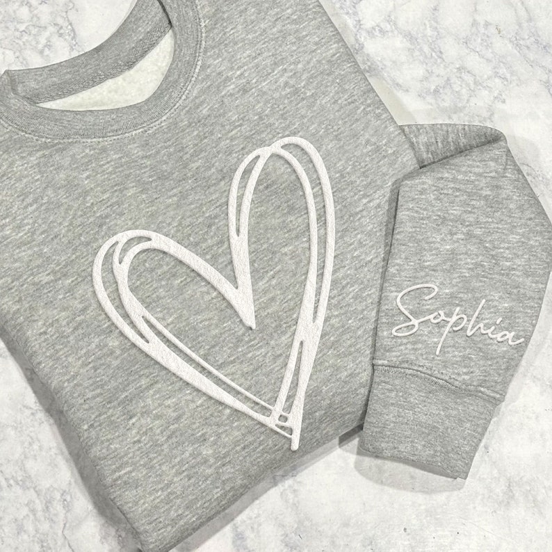 Custom Name Puff Double Heart Puff Sweatshirt Hearts Embossed