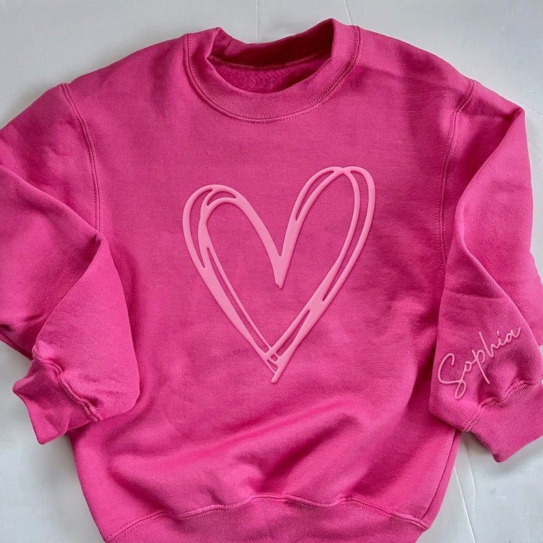 Custom Name Puff Double Heart Puff Sweatshirt Hearts Embossed