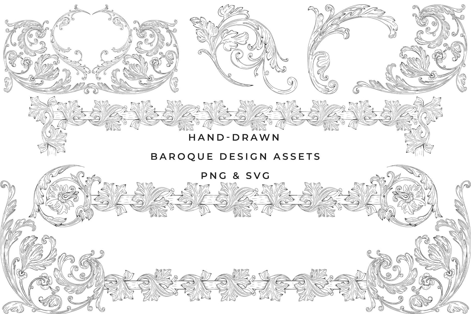 Baroque Border SVG Bundle, 25 Ornate Scroll Frame Flourishes for ...