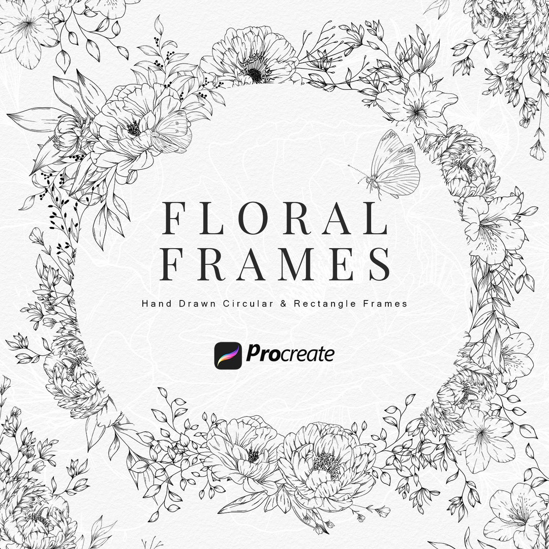 Procreate Floral Line Art Fames, Procreate Floral Illustrations ...