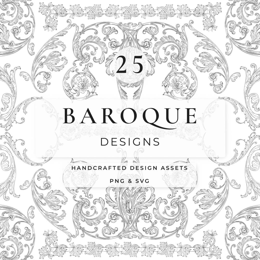 Baroque Border SVG Bundle, 25 Ornate Scroll Frame Flourishes for ...