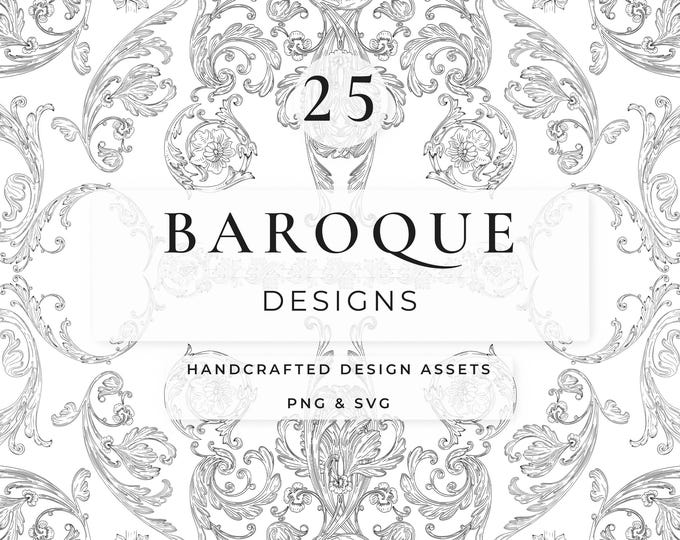 Baroque Line Clipart Set, Wedding Invitation Graphics (PNG, SVG) - Etsy ...