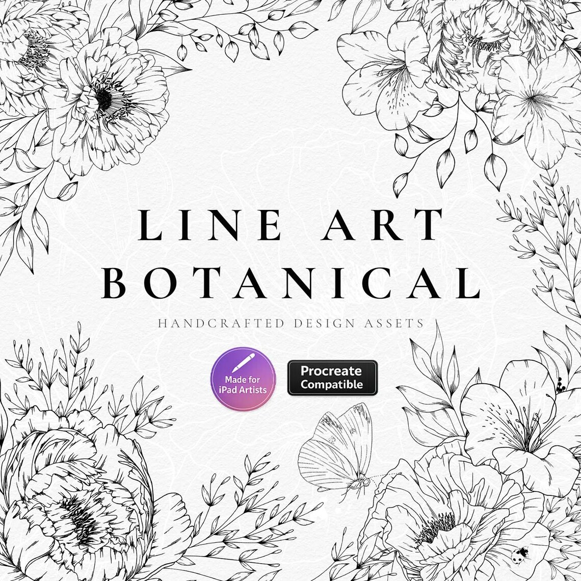 Procreate Botanical Line Art Stamps, Hand Drawn Floral Invitation ...