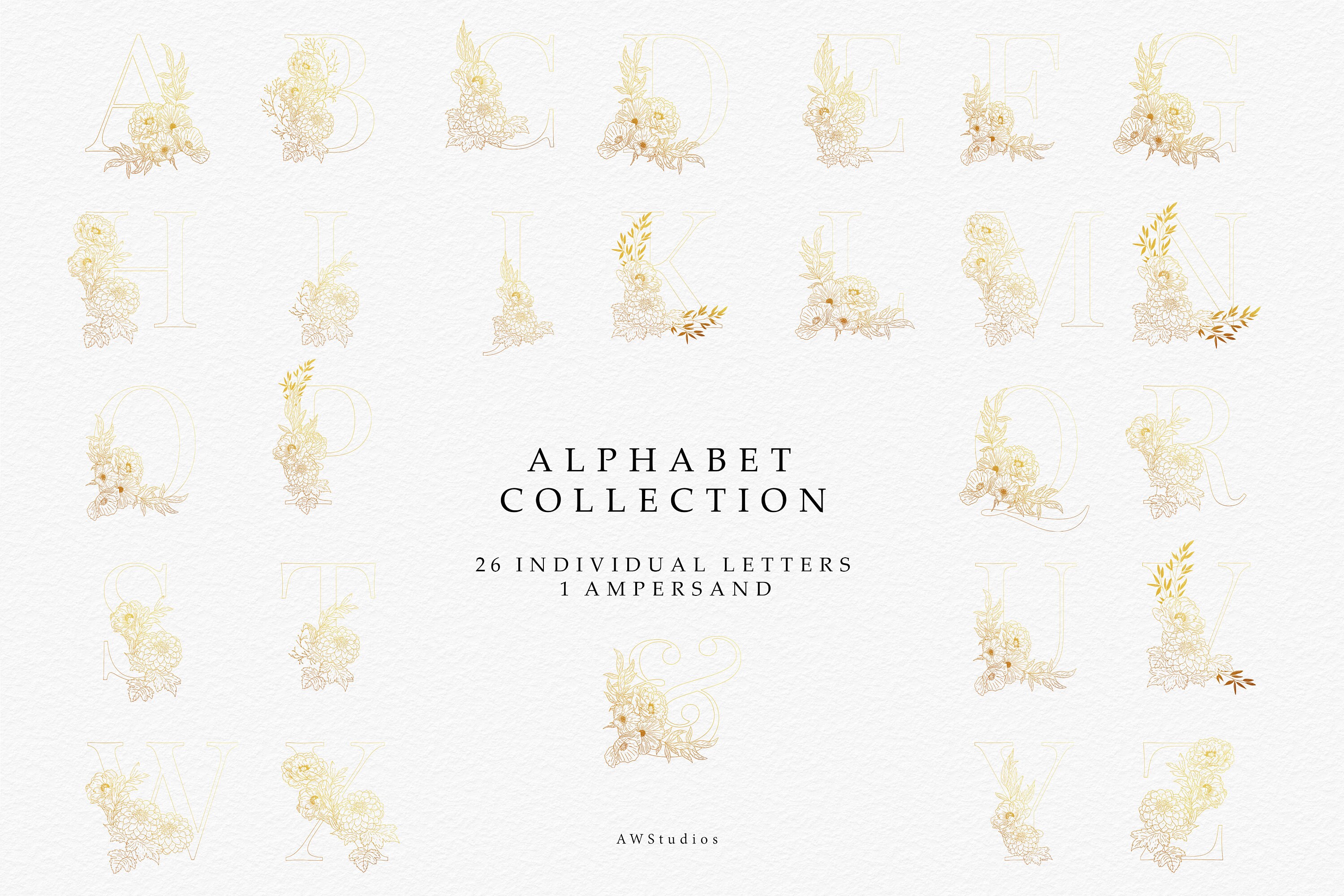 Floral Alphabet Letters, Complete Alphabet Set, Floral Clip Art, Floral ...