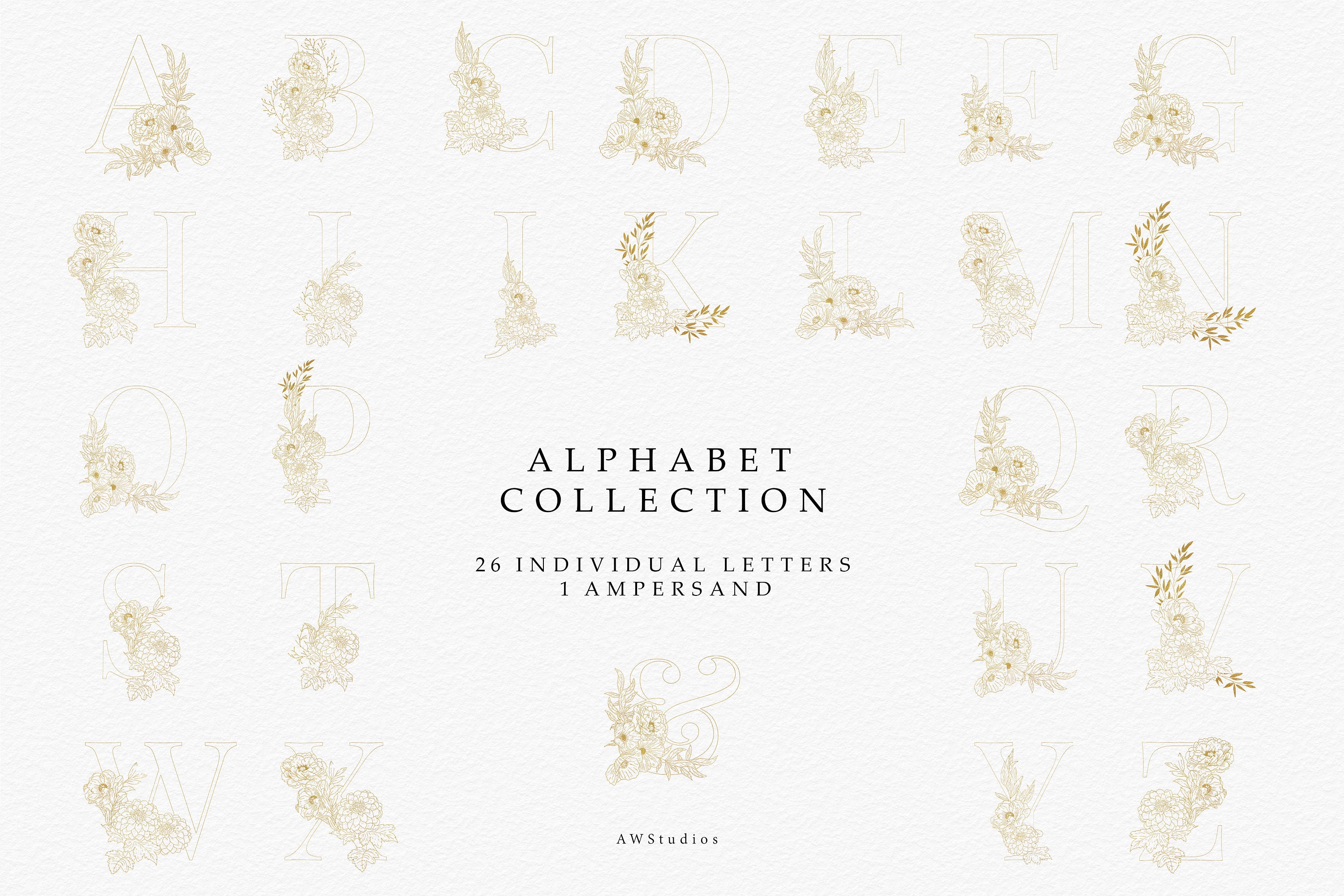 Floral Alphabet Letters, Complete Alphabet Set, Floral Clip Art, Floral ...