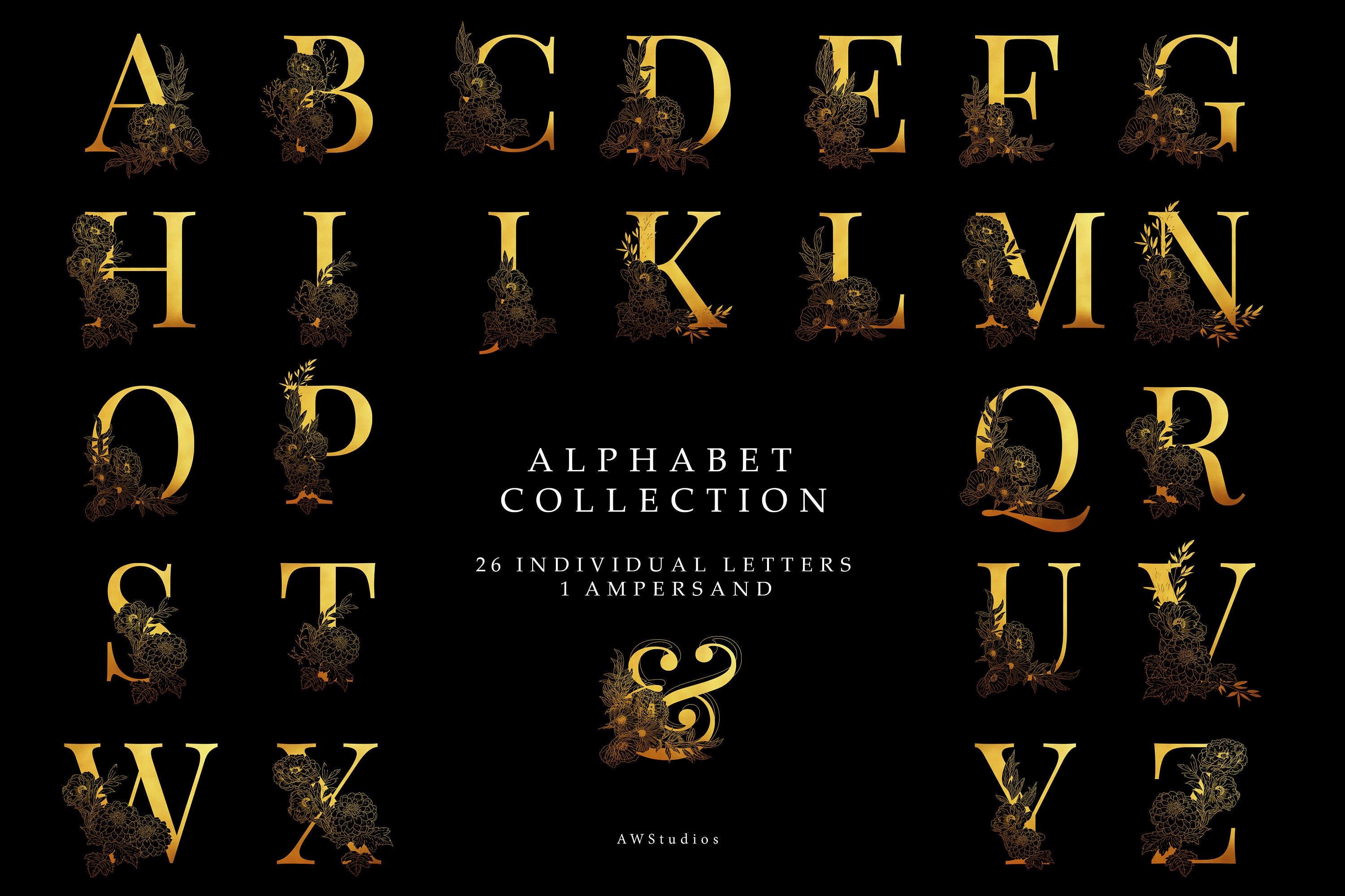 Floral Alphabet Letters, Complete Alphabet Set, Floral Clip Art, Floral ...