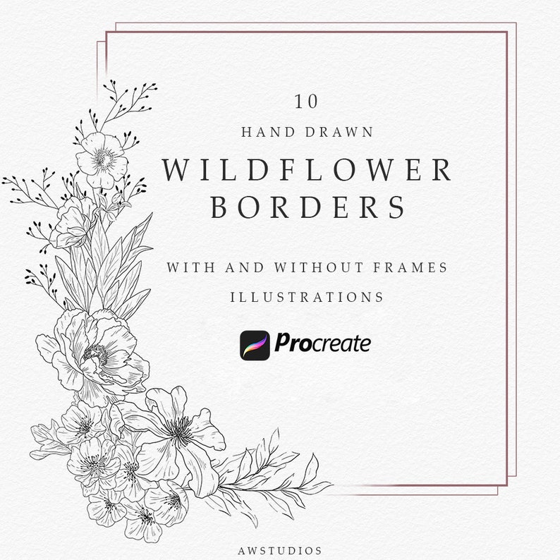 Procreate Floral Line Art, Wildflower Border Stamps, Procreate Brushes ...