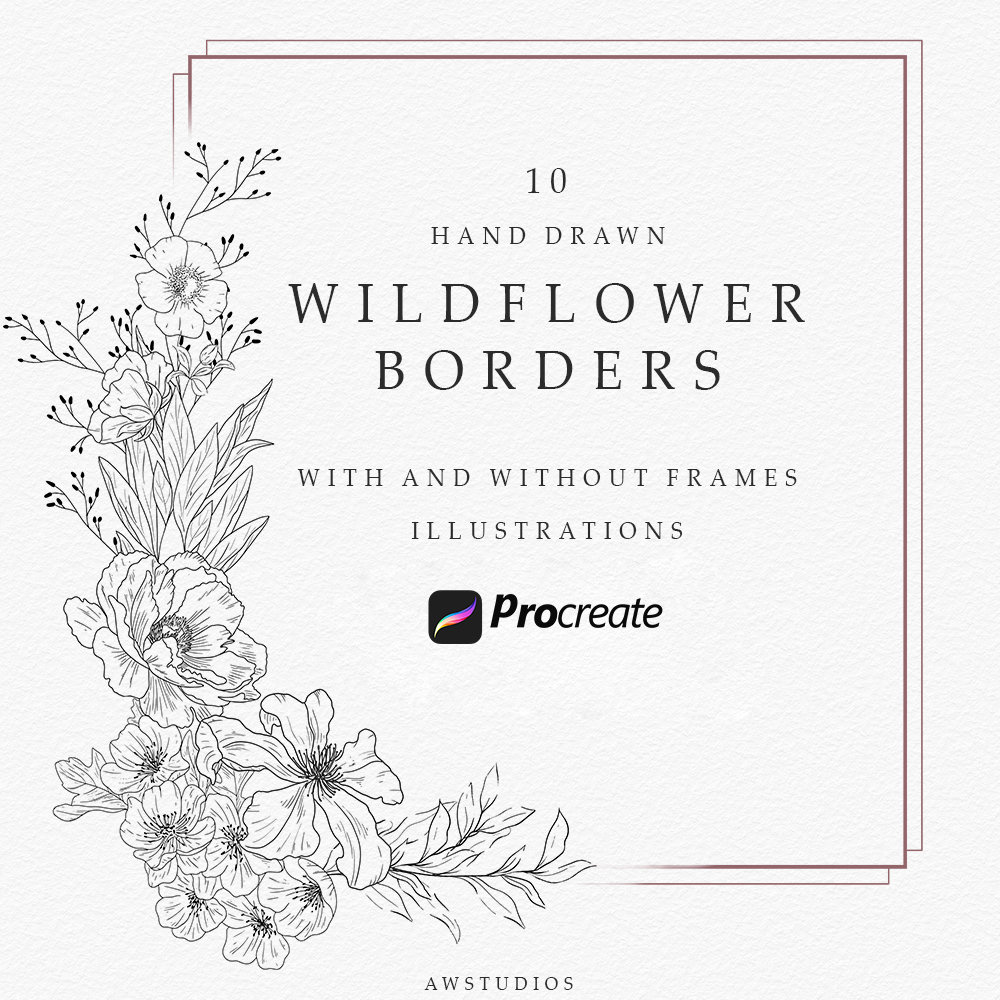 Procreate Floral Line Art, Wildflower Border Stamps, Procreate Brushes ...