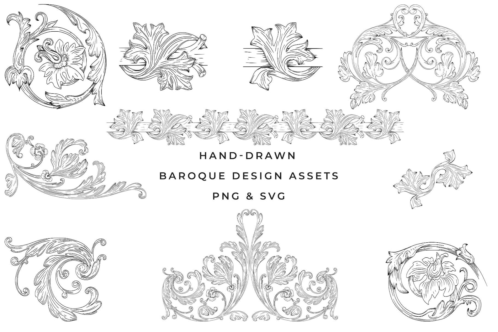 Baroque Border SVG Bundle, 25 Ornate Scroll Frame Flourishes for ...