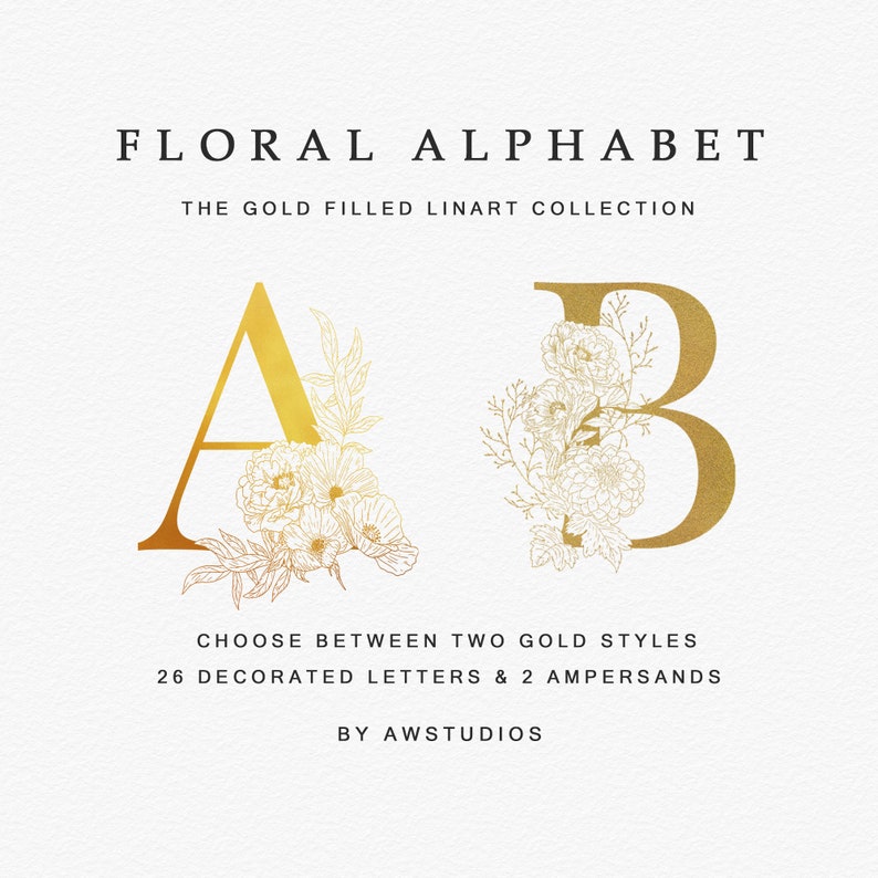 Floral Alphabet Letters, Complete Alphabet Set, Floral Clip Art, Floral ...