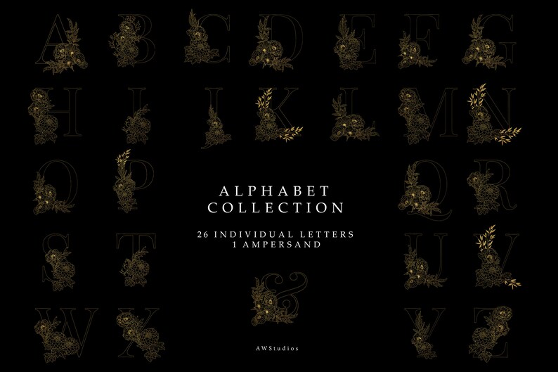 Floral Alphabet Letters, Complete Alphabet Set, Floral Clip Art, Floral ...