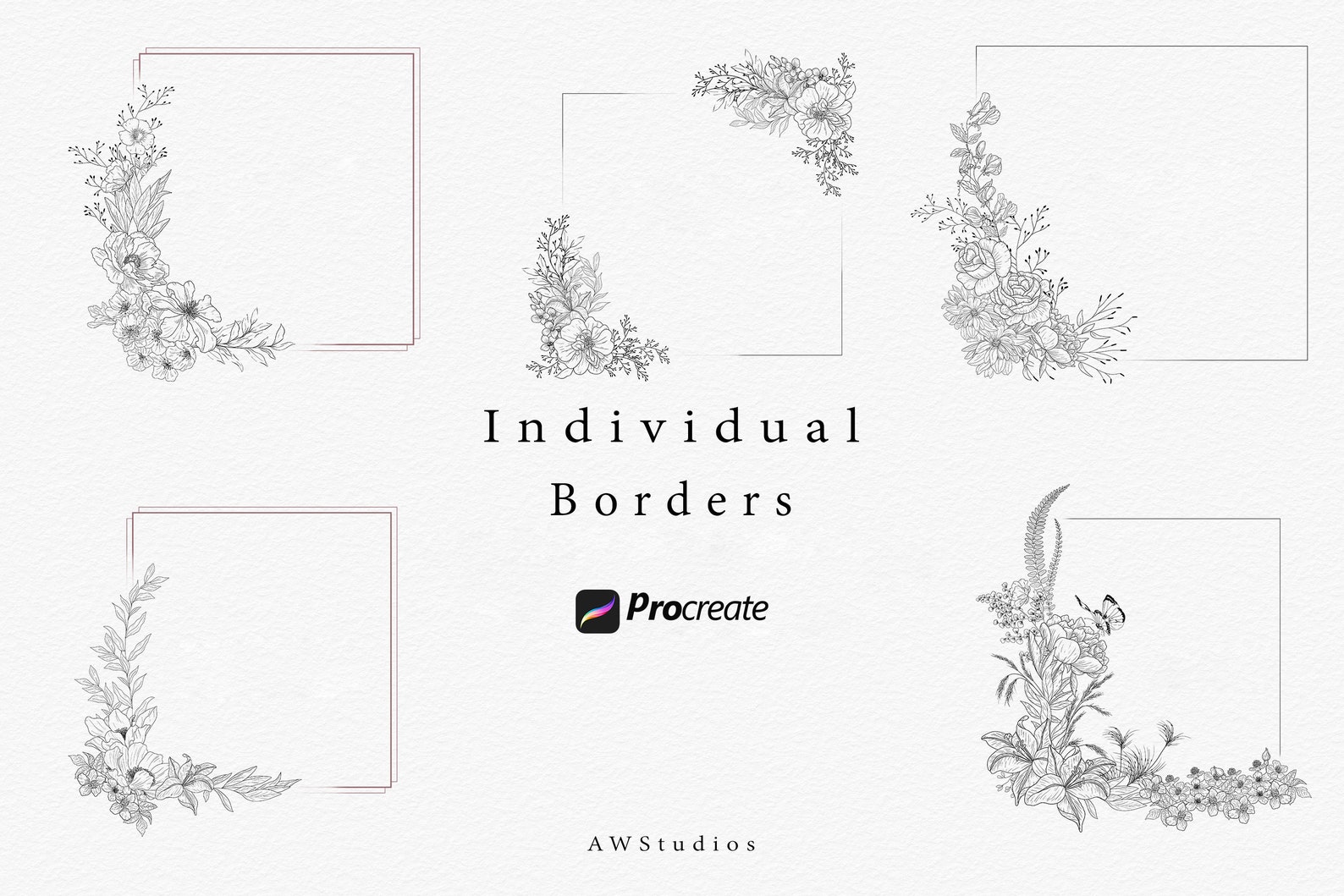 Procreate Floral Line Art, Wildflower Border Stamps, Procreate Brushes ...