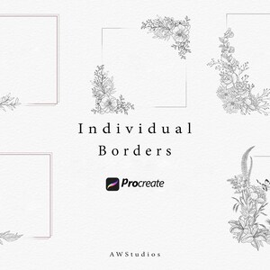 Procreate Floral Line Art, Wildflower Border Stamps, Procreate Brushes ...
