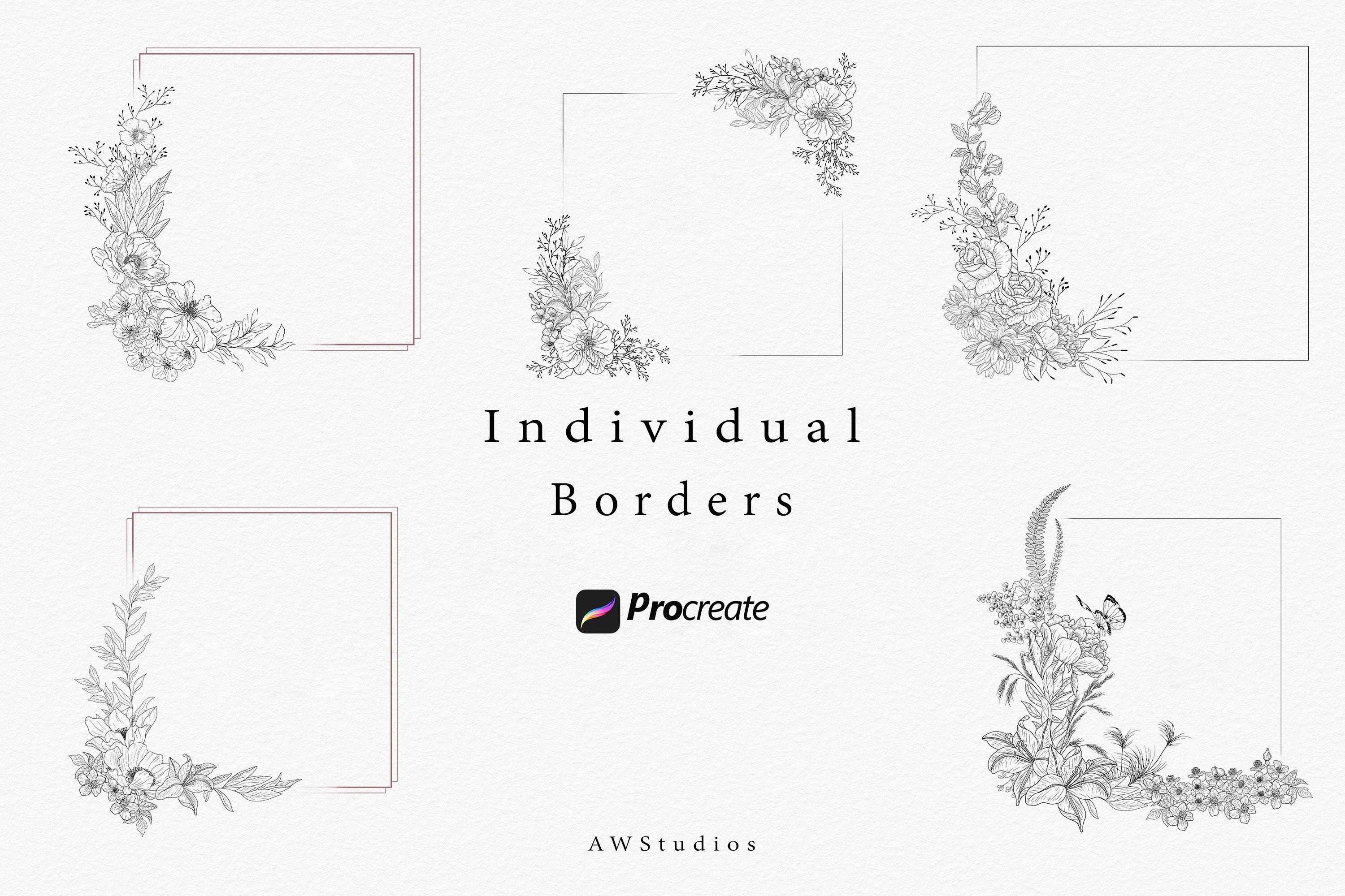 Procreate Floral Line Art, Wildflower Border Stamps, Procreate Brushes ...