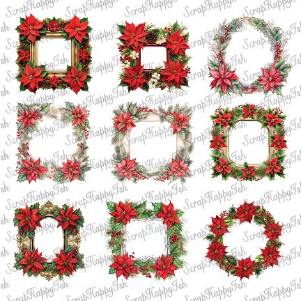 Poinsettia Clip Art Frames - Christmas Poinsettia Frames Print-then-cut ...