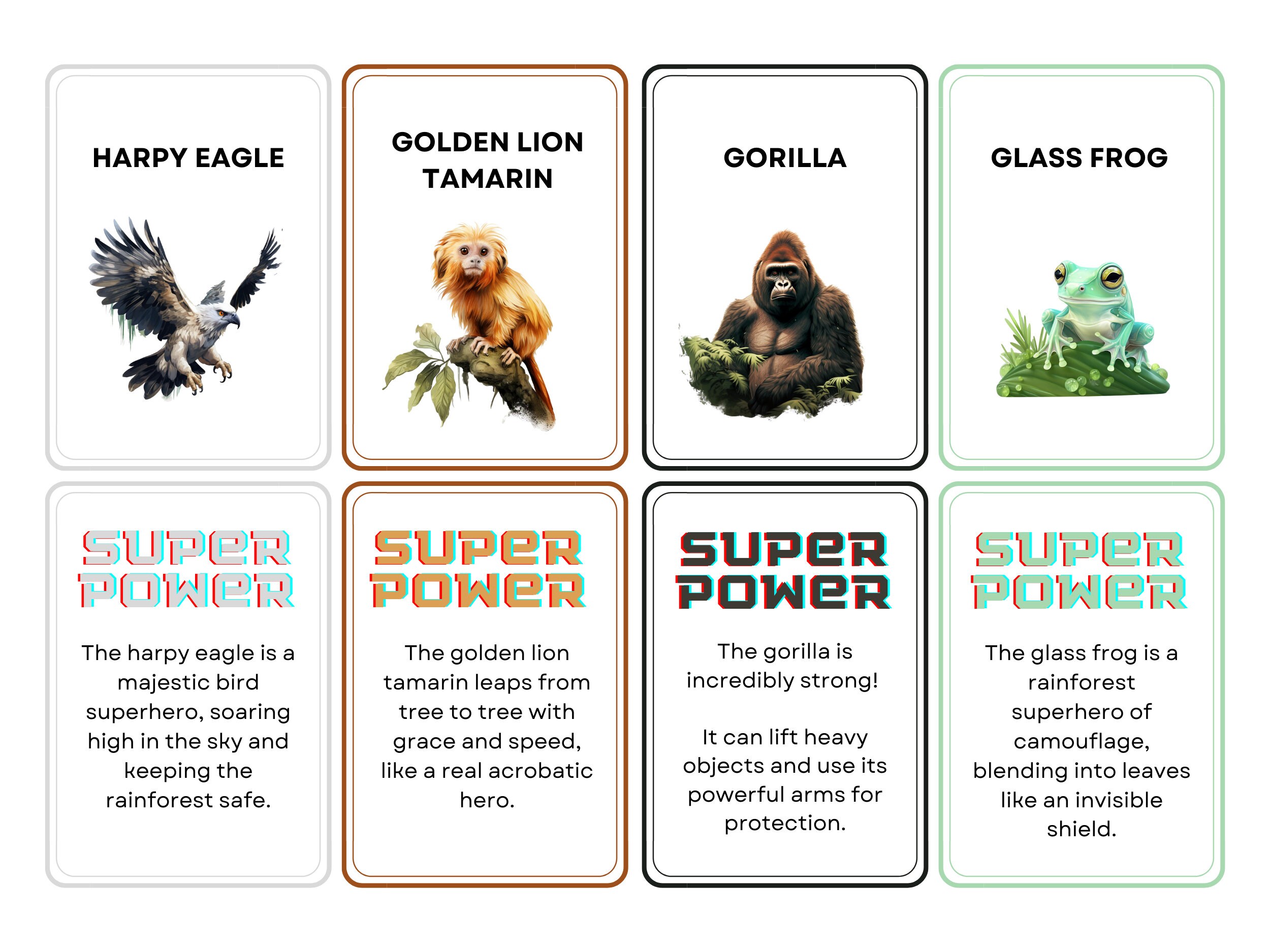 31 Rainforest Animals + 31 Matching Superpowers Flash Cards ...