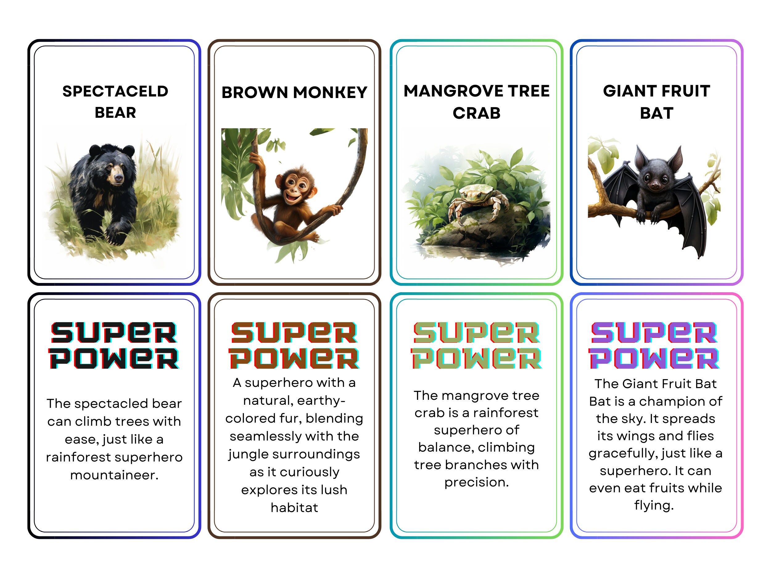 31 Rainforest Animals + 31 Matching Superpowers Flash Cards ...
