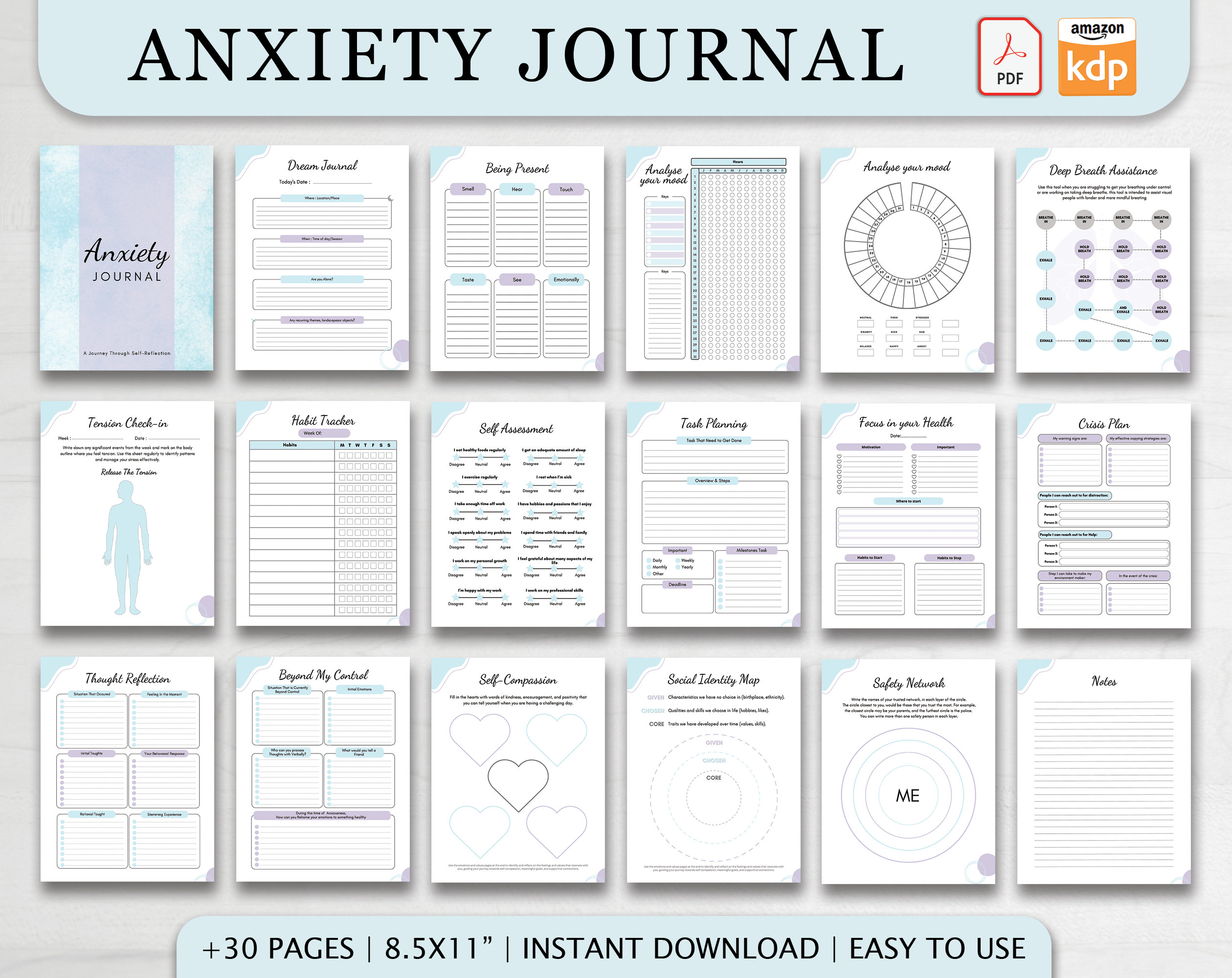 Anxiety Journal Printable, Self-care Workbook for Anxiety, Mental ...