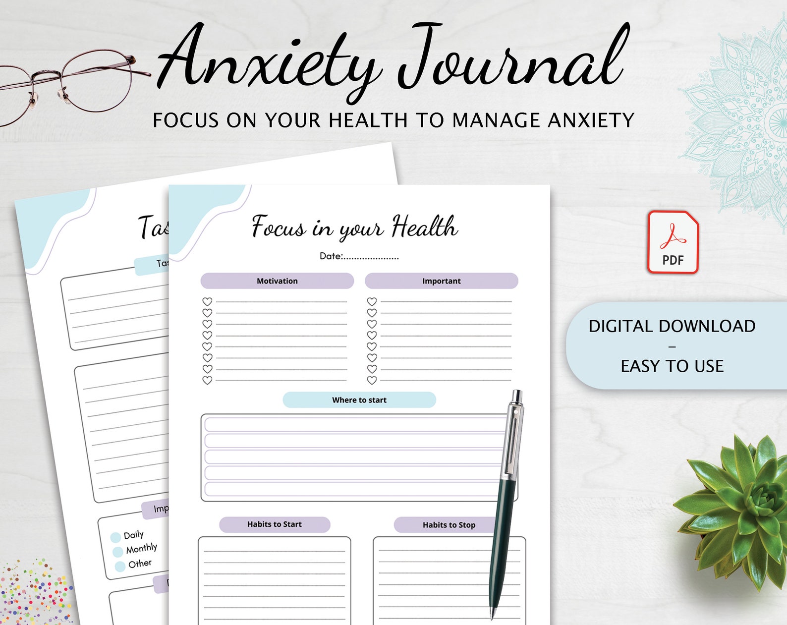 Anxiety Journal Printable, Self-care Workbook for Anxiety, Mental ...