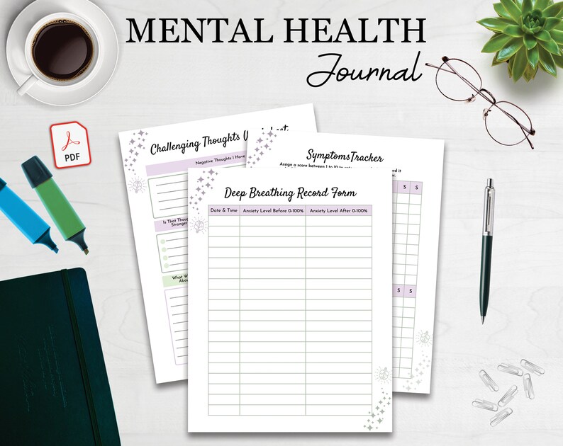 Mental Health Mindfulness Printable Journal, Guided Therapy, Stress ...